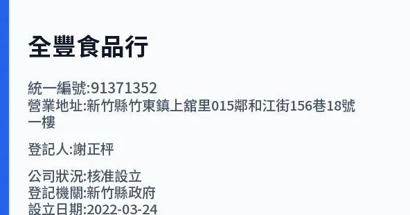 全豐食品行的照片-統編 91371352(新竹縣) 公司登記資料與營業項目詳細圖表