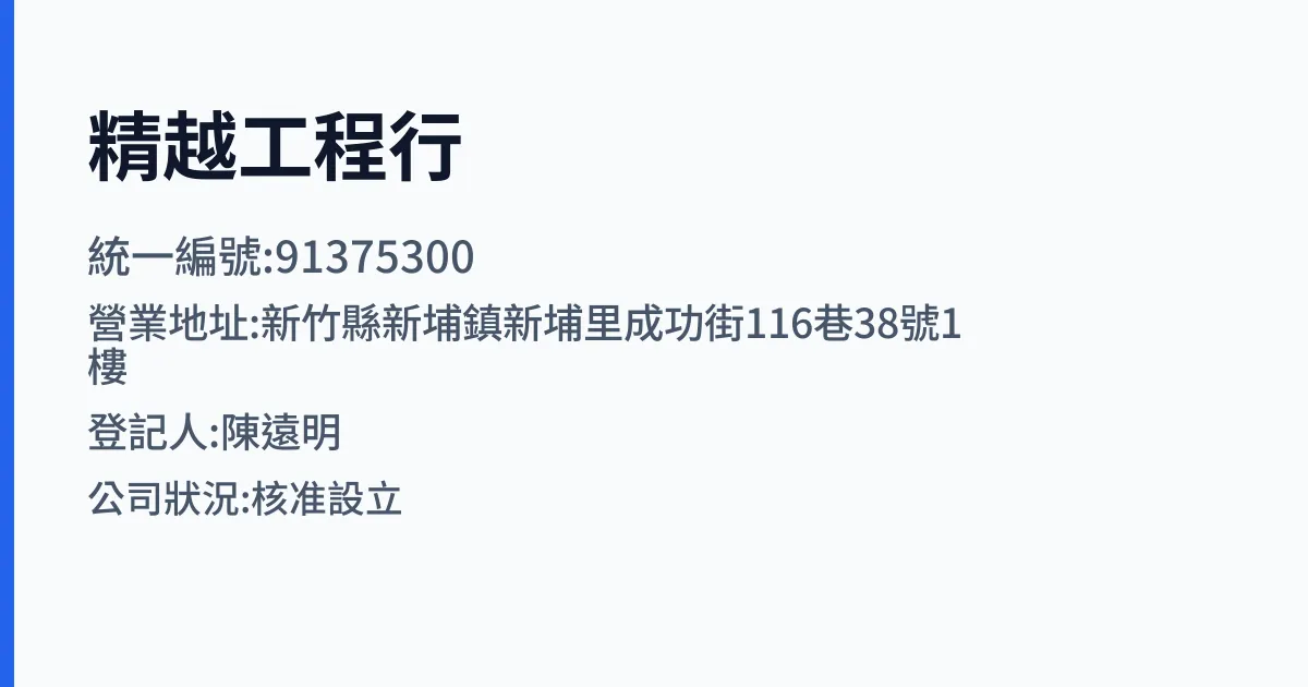 精越工程行 - 統編 91375300(新竹縣) 公司登記資料與營業項目詳細圖表