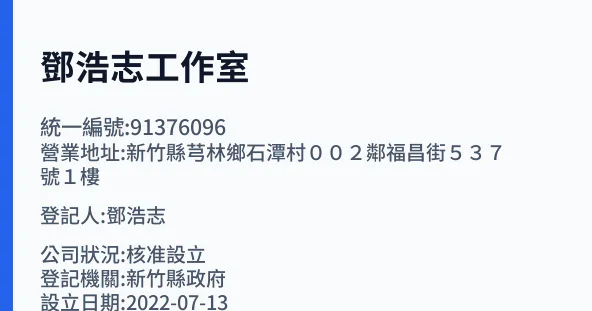 鄧浩志工作室的照片-統編 91376096(新竹縣) 公司登記資料與營業項目詳細圖表
