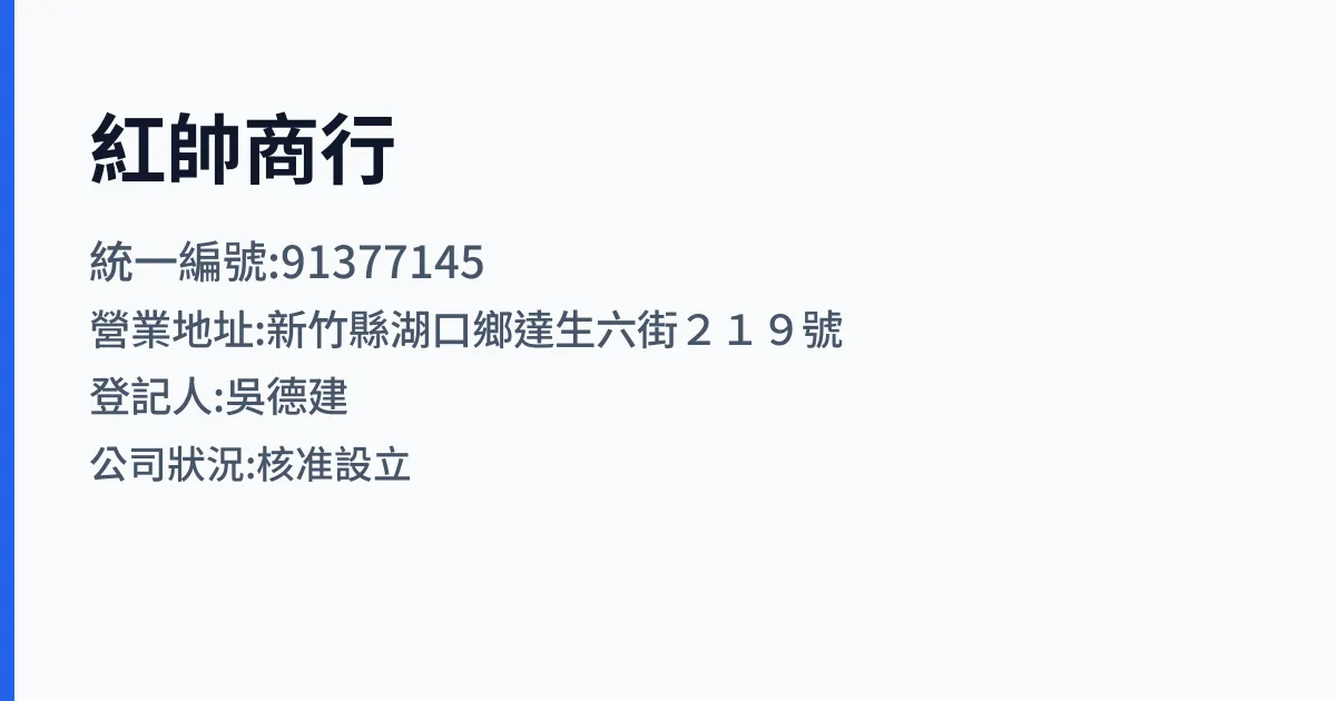 紅帥商行 - 統編 91377145(新竹縣) 公司登記資料與營業項目詳細圖表