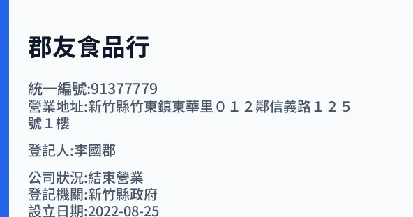 郡友食品行的照片-統編 91377779(新竹縣) 公司登記資料與營業項目詳細圖表