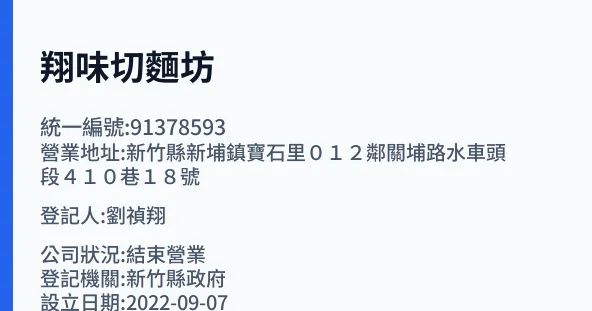 翔味切麵坊的照片-統編 91378593(新竹縣) 公司登記資料與營業項目詳細圖表
