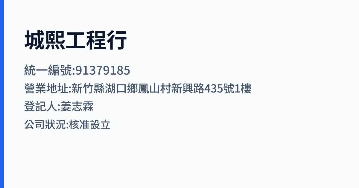 城熙工程行 - 統編 91379185(新竹縣) 公司登記資料與營業項目詳細圖表