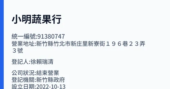 小明蔬果行的照片-統編 91380747(新竹縣) 公司登記資料與營業項目詳細圖表