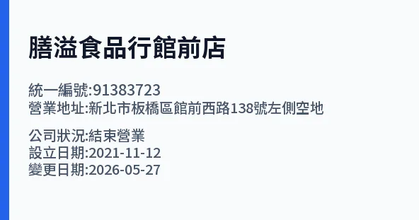 膳溢食品行館前店的照片-統編 91383723(新北市) 公司登記資料與營業項目詳細圖表