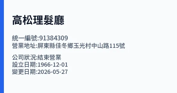 高松理髮廳的照片-統編 91384309(屏東縣) 公司登記資料與營業項目詳細圖表