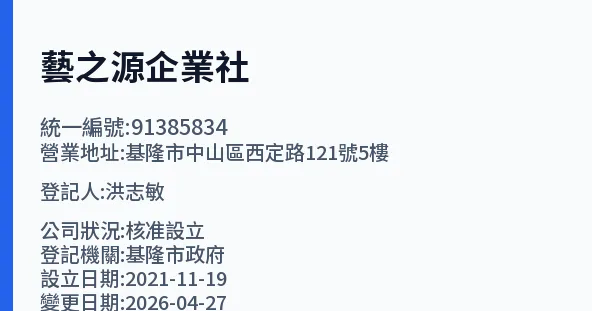 藝之源企業社的照片-統編 91385834(基隆市) 公司登記資料與營業項目詳細圖表