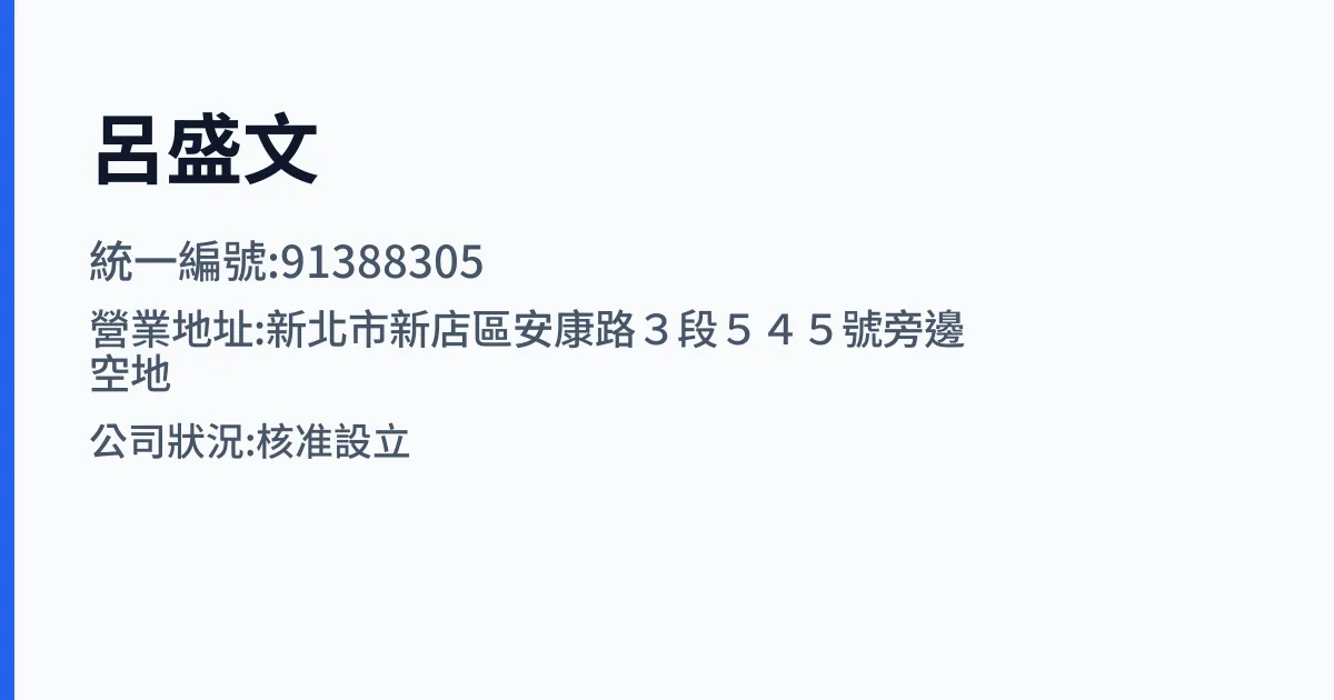 呂盛文 - 統編 91388305(新北市) 公司登記資料與營業項目詳細圖表