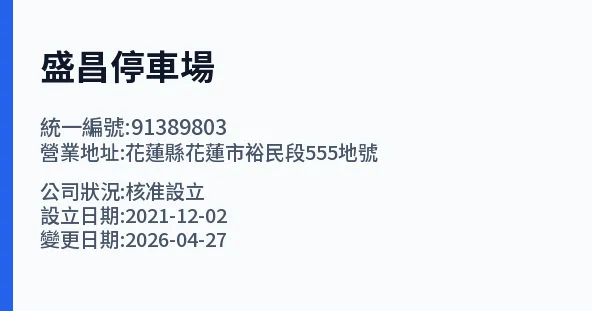 盛昌停車場的照片-統編 91389803(花蓮縣) 公司登記資料與營業項目詳細圖表
