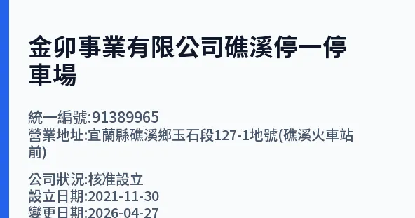 金卯事業有限公司礁溪停一停車場的照片-統編 91389965(宜蘭縣) 公司登記資料與營業項目詳細圖表