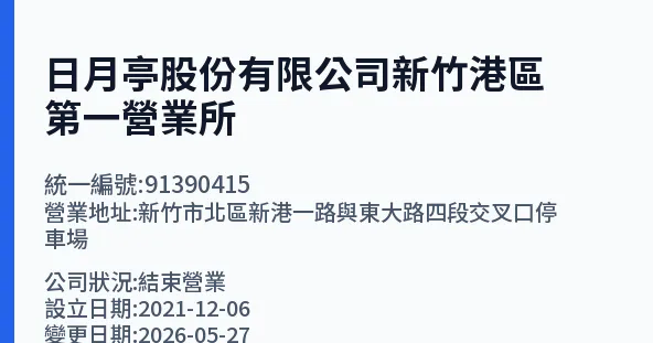 日月亭股份有限公司新竹港區第一營業所的照片-統編 91390415(新竹市) 公司登記資料與營業項目詳細圖表