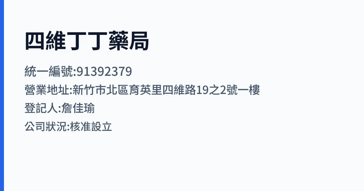 四維丁丁藥局 - 統編 91392379(新竹市) 公司登記資料與營業項目詳細圖表