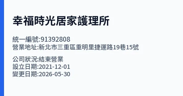 幸福時光居家護理所的照片-統編 91392808(新北市) 公司登記資料與營業項目詳細圖表