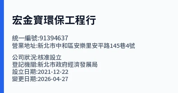 宏金寶環保工程行的照片-統編 91394637(新北市) 公司登記資料與營業項目詳細圖表