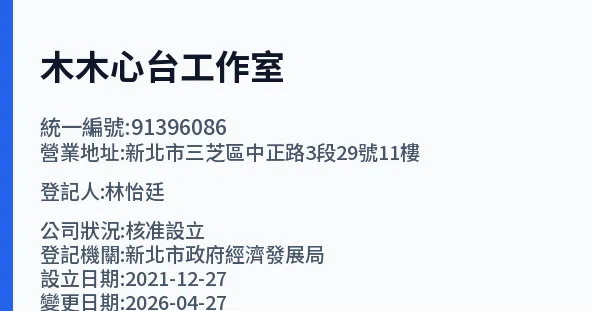 木木心台工作室的照片-統編 91396086(新北市) 公司登記資料與營業項目詳細圖表