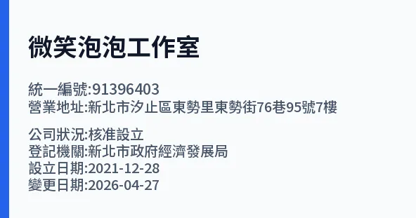 微笑泡泡工作室的照片-統編 91396403(新北市) 公司登記資料與營業項目詳細圖表