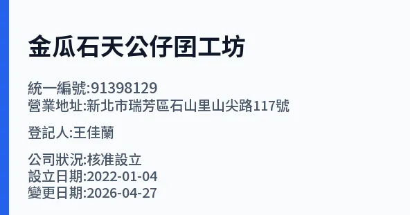 金瓜石天公仔囝工坊的照片-統編 91398129(新北市) 公司登記資料與營業項目詳細圖表