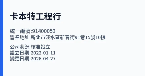 卡本特工程行的照片-統編 91400053(新北市) 公司登記資料與營業項目詳細圖表