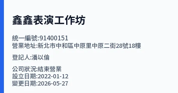 鑫鑫表演工作坊的照片-統編 91400151(新北市) 公司登記資料與營業項目詳細圖表