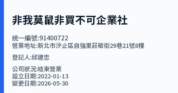非我莫鼠非買不可企業社的照片-統編 91400722(新北市) 公司登記資料與營業項目詳細圖表