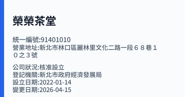 榮榮茶堂的照片-統編 91401010(新北市) 公司登記資料與營業項目詳細圖表