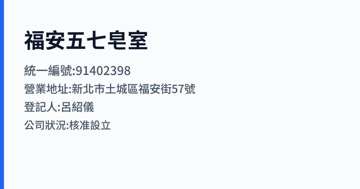 福安五七皂室 - 統編 91402398(新北市) 公司登記資料與營業項目詳細圖表