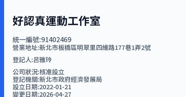 好認真運動工作室的照片-統編 91402469(新北市) 公司登記資料與營業項目詳細圖表