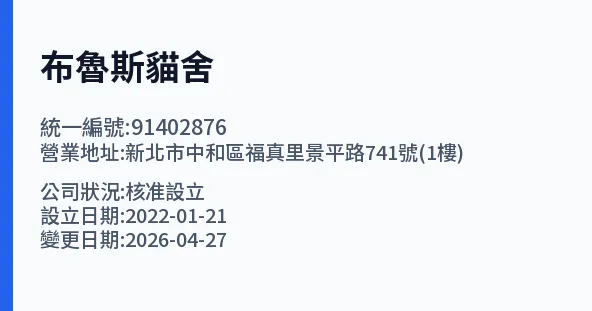 布魯斯貓舍的照片-統編 91402876(新北市) 公司登記資料與營業項目詳細圖表