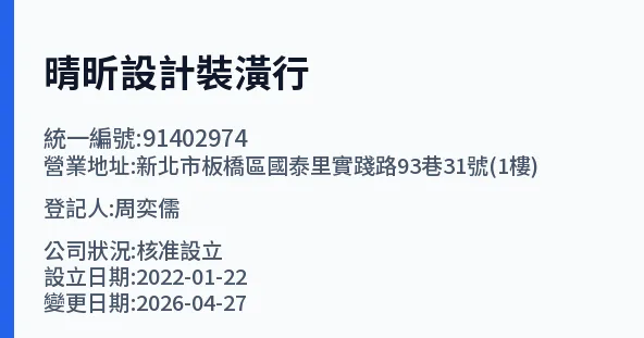 晴昕設計裝潢行的照片-統編 91402974(新北市) 公司登記資料與營業項目詳細圖表