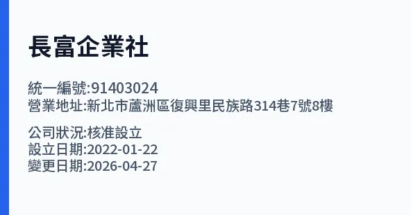 長富企業社的照片-統編 91403024(新北市) 公司登記資料與營業項目詳細圖表