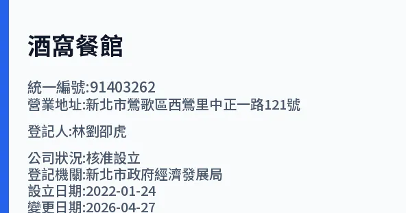 酒窩餐館的照片-統編 91403262(新北市) 公司登記資料與營業項目詳細圖表