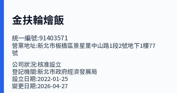 金扶輪燴飯的照片-統編 91403571(新北市) 公司登記資料與營業項目詳細圖表