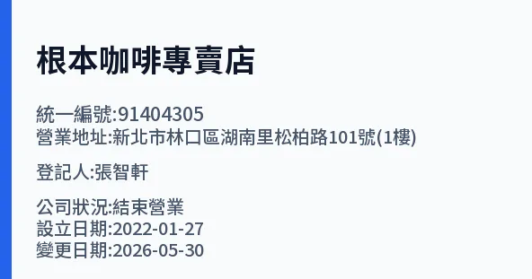 根本咖啡專賣店的照片-統編 91404305(新北市) 公司登記資料與營業項目詳細圖表