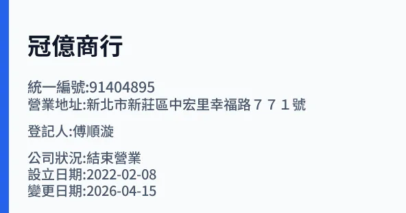 冠億商行的照片-統編 91404895(新北市) 公司登記資料與營業項目詳細圖表