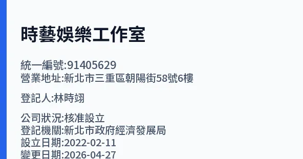 時藝娛樂工作室的照片-統編 91405629(新北市) 公司登記資料與營業項目詳細圖表
