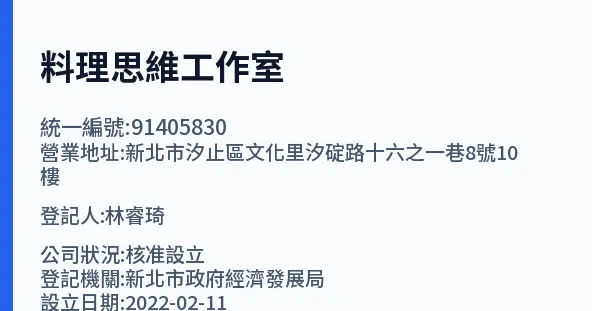 料理思維工作室的照片-統編 91405830(新北市) 公司登記資料與營業項目詳細圖表