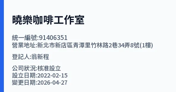 曉樂咖啡工作室的照片-統編 91406351(新北市) 公司登記資料與營業項目詳細圖表