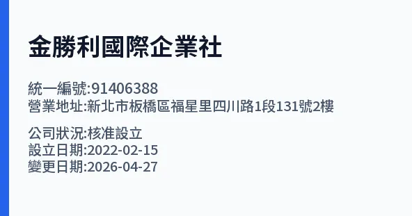 金勝利國際企業社的照片-統編 91406388(新北市) 公司登記資料與營業項目詳細圖表