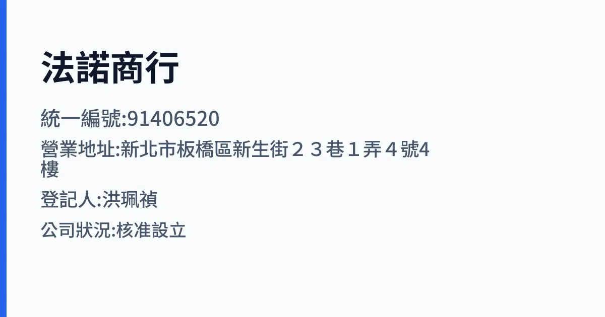 法諾商行 - 統編 91406520(新北市) 公司登記資料與營業項目詳細圖表