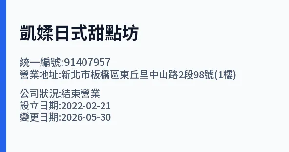 凱媃日式甜點坊的照片-統編 91407957(新北市) 公司登記資料與營業項目詳細圖表