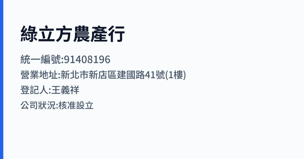綠立方農產行 - 統編 91408196(新北市) 公司登記資料與營業項目詳細圖表