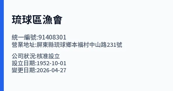 琉球區漁會的照片-統編 91408301(屏東縣) 公司登記資料與營業項目詳細圖表