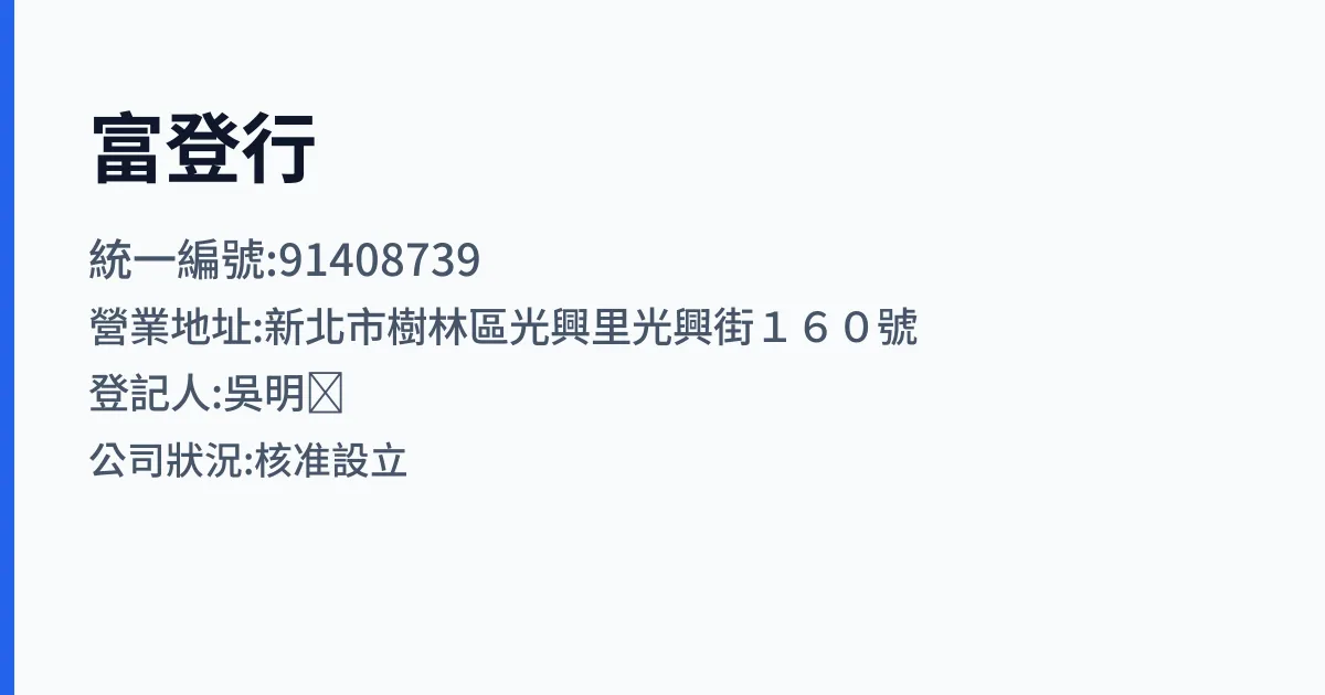富登行 - 統編 91408739(新北市) 公司登記資料與營業項目詳細圖表
