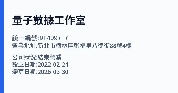 量子數據工作室的照片-統編 91409717(新北市) 公司登記資料與營業項目詳細圖表