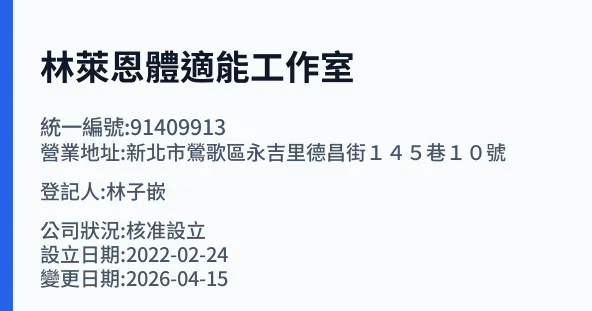 林萊恩體適能工作室的照片-統編 91409913(新北市) 公司登記資料與營業項目詳細圖表
