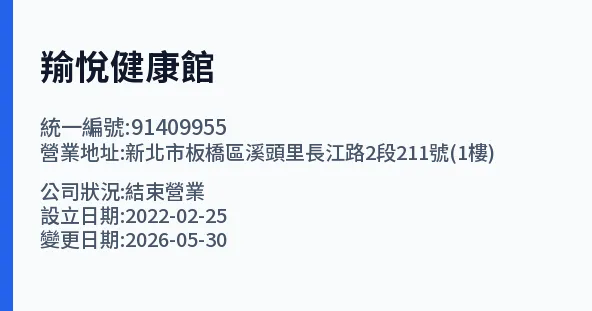 羭悅健康館的照片-統編 91409955(新北市) 公司登記資料與營業項目詳細圖表