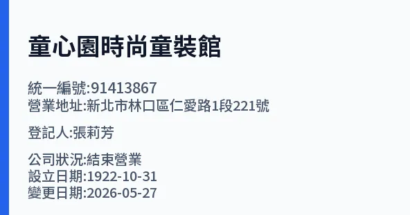 童心園時尚童裝館的照片-統編 91413867(新北市) 公司登記資料與營業項目詳細圖表