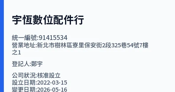 宇恆數位配件行的照片-統編 91415534(新北市) 公司登記資料與營業項目詳細圖表