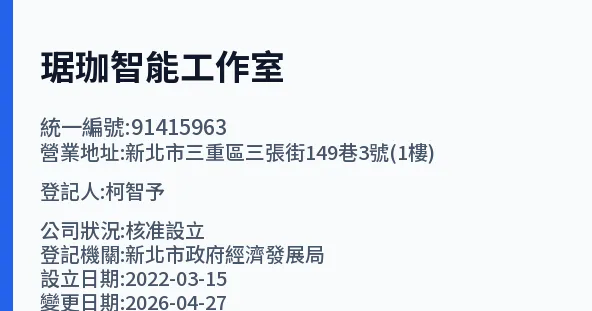 琚珈智能工作室的照片-統編 91415963(新北市) 公司登記資料與營業項目詳細圖表