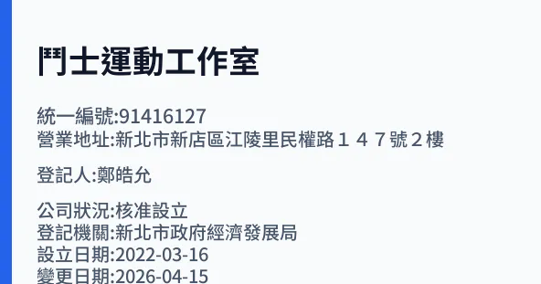鬥士運動工作室的照片-統編 91416127(新北市) 公司登記資料與營業項目詳細圖表